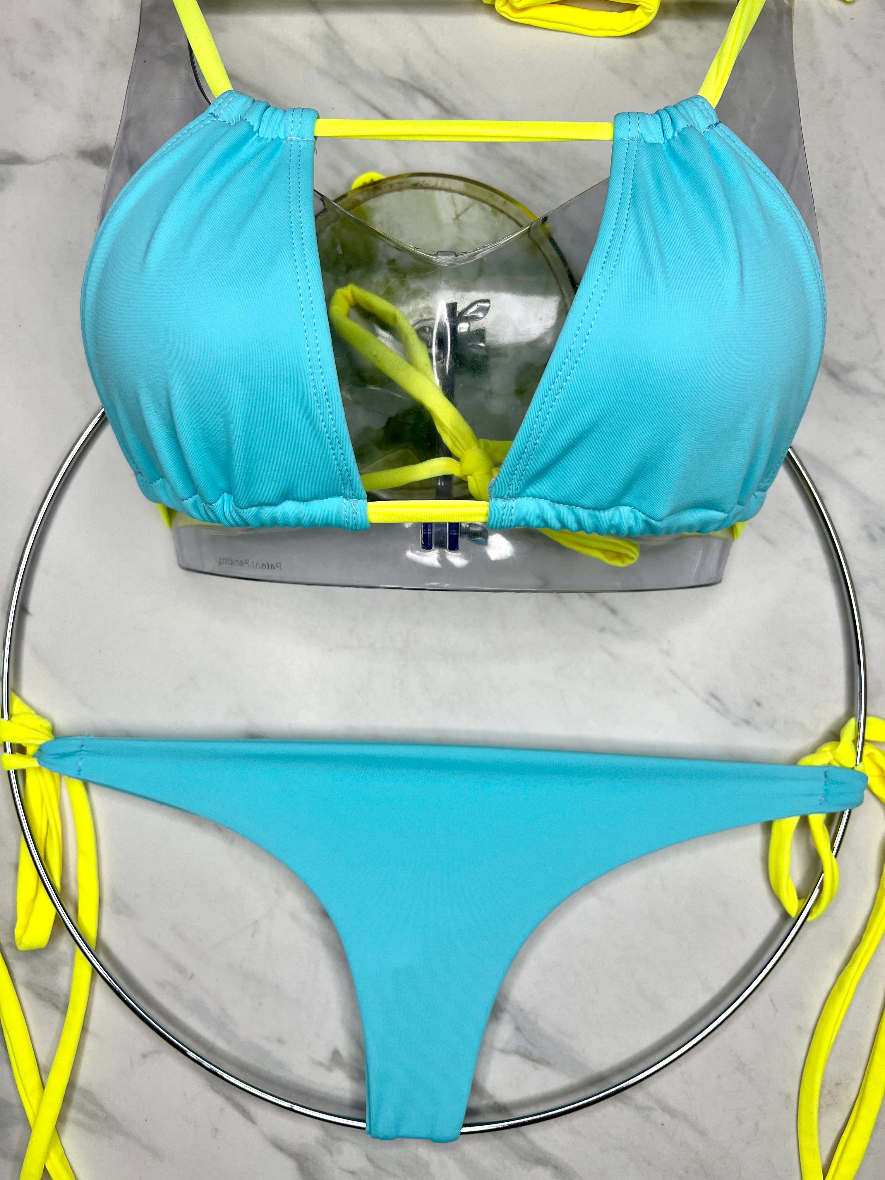Baby Blue & Yellow Micro Bottom – Fede Swimwear