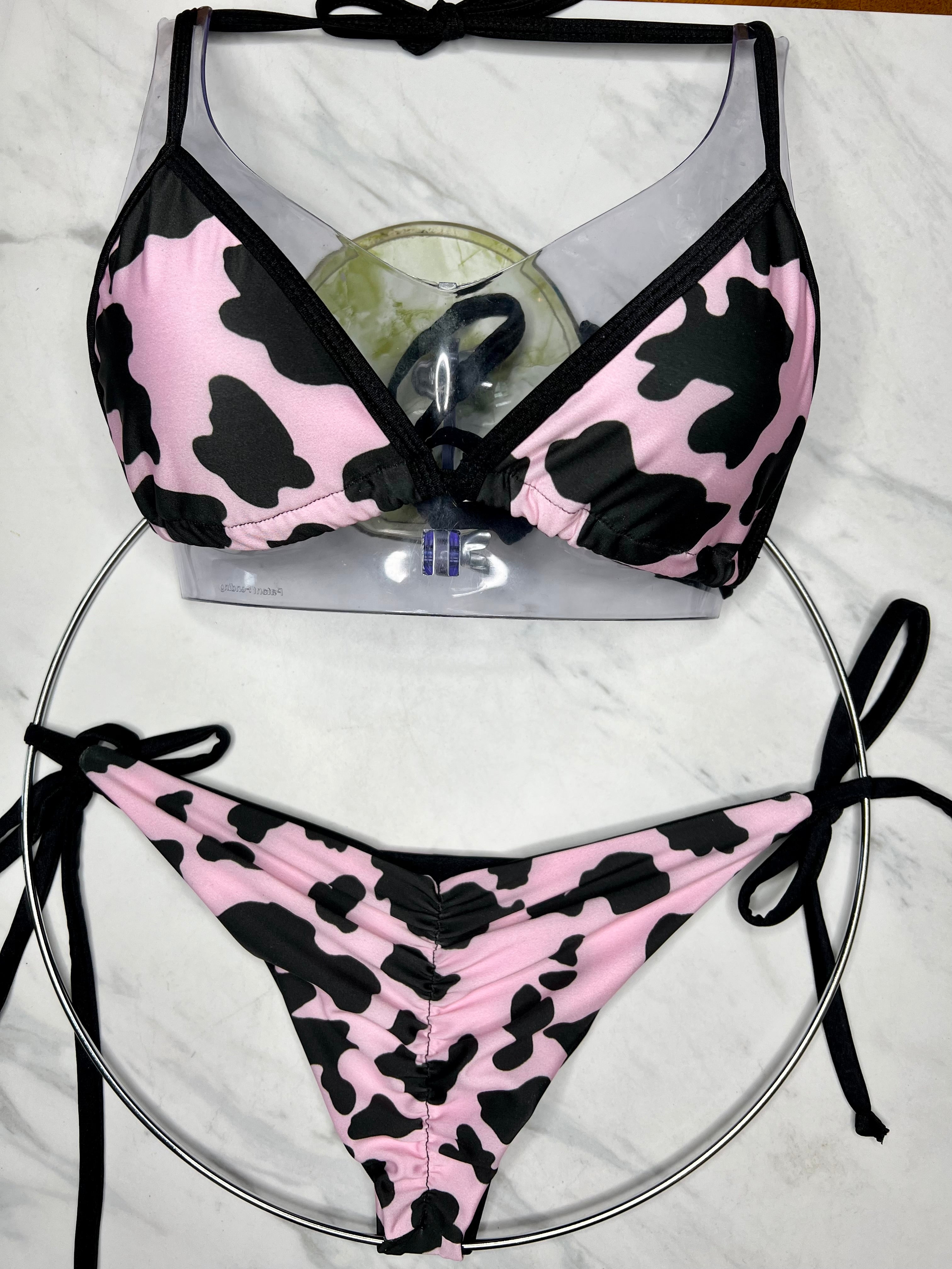 Pink Cow Print Side Tie Reversible Bottom – Fede Swimwear